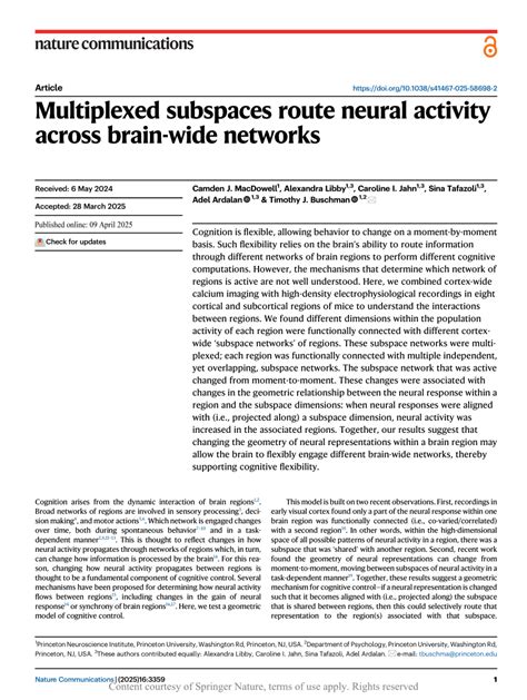 pdf multiplexed subspaces route neural activity across brain wide networks