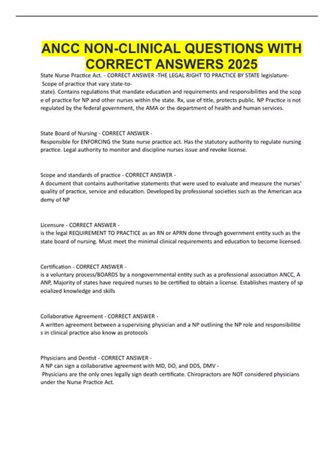 Ancc Non Clinical Questions With Correct Answers 2025 Ancc Fnp Stuvia Us