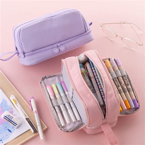Jual Angoo 4 Partitions Pencil Bag Pen Case Dual Side Open Easy Handle