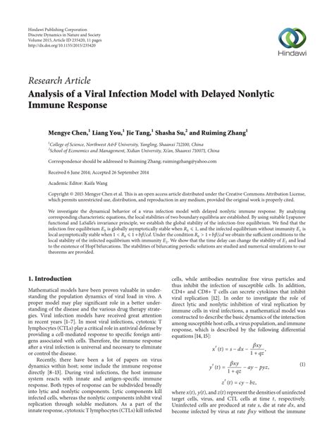 Pdf Analysis Of A Viral Infection Model With Delayed Nonlytic Immune Response