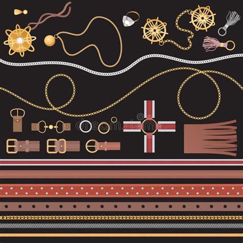 Chain And Belt Elements Collection Braid For Fabric Design Set Vector