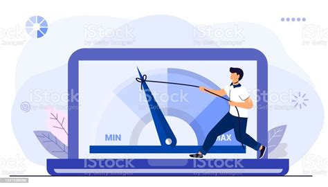 웹 사이트 로딩 최적화 페이지 속도와 Seo 플랫 벡터 개념 일러스트 사이트 속도 로드 시간 최적화 속도 테스트 미터 다이얼