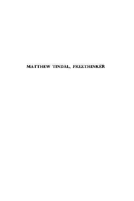 Pdf Matthew Tindal Freethinker