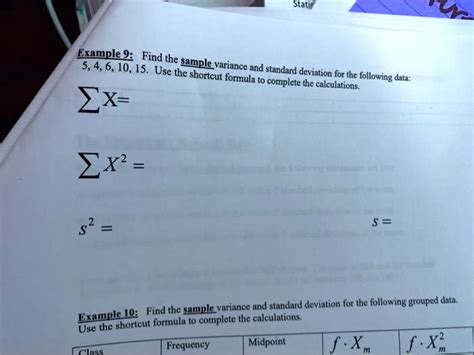 Solved Statis Example 9 Find The 5461015 Use The He Sholtcvariance And Standard Deviation