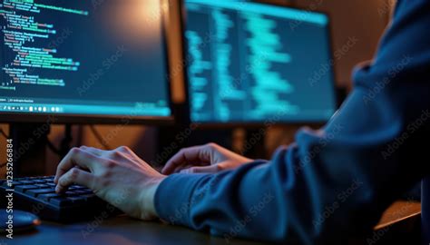 Programmer Types Code On Keyboard In Tech Workspace Hands On Keyboard