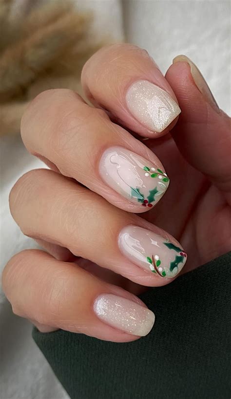 Festive Flourishes In Nail Art Holly And Mistletoe Tip Subtle Nails