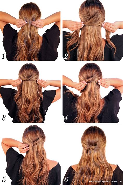 HER How To One Minute Knotted Half Up Tutorial HER Boutique Long Hair Half Updo Half