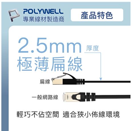 Polywell Cat6a扁線 1m 2m 3m 5m 7m 10m 15m 20m 高速網路線 Rj45 福祿克 富田資訊 樂天