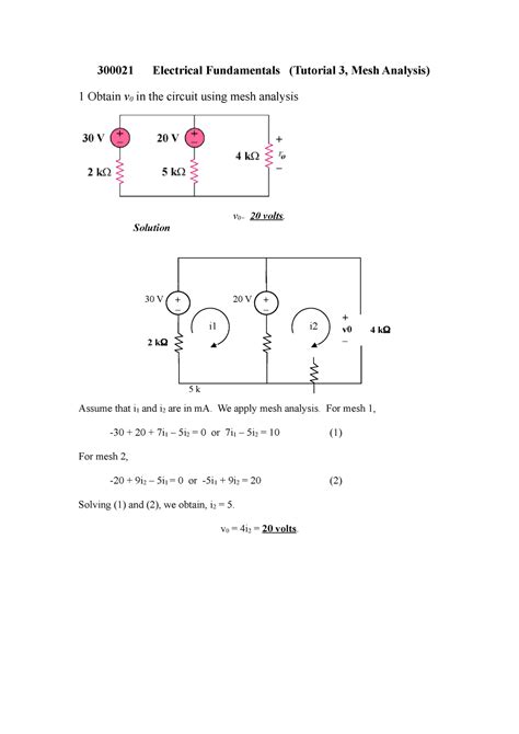 Tutorial Mesh Analysis Solution Electrical Fundamentals Tutorial Mesh