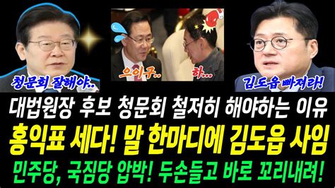 홍익표 세다 말 한마디에 바로 김도읍 사임민주당 압박에 국힘당 두손들고 바로 꼬리내려민주당 조희대 대법원장후보