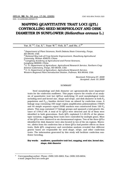 Pdf Mapping The Quantitative Trait Loci Qtl Controlling Seed Morphology In Sunflower