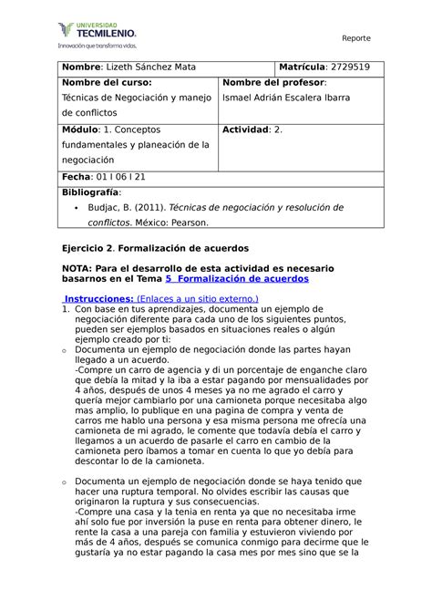 Ejercicio 2 Tecnicas Técnicas De Negociación Y Manejo De Conflictos