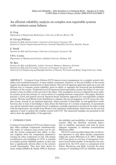 Pdf An Efficient Reliability Analysis On Complex Non Repairable