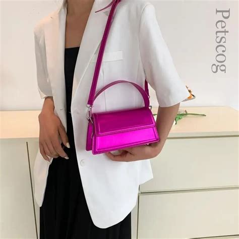 Badu Bg Луксозна сребърна дамска чанта през рамо с капак лъскава кожена чанта с къса дръжка