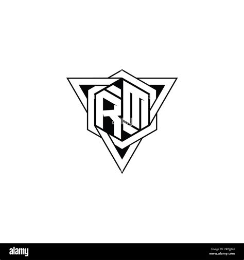 RM Letter Logo monogram hexagon shape with triangle geometric outline sharp modern style design ...