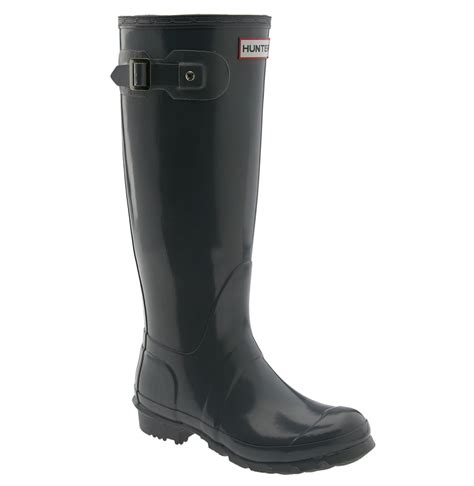 Hunter Womens Original Classic Glossy Rain Boots Graphite In Gray