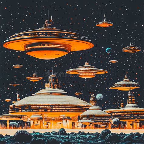 Fleet Of Alien Ships Escorting A Colossal Spacecraft Stock Illustration Illustration Of Deep