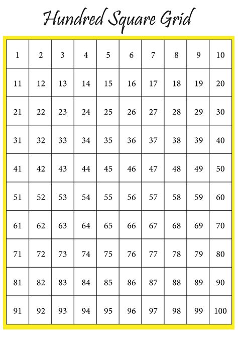 Number Grid Printable