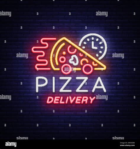 Delivery Pizza Neon Sign Logo In Neon Style Light Banner Luminous