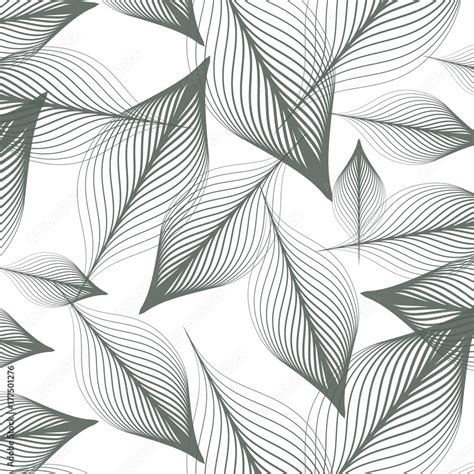 Linear Vector Pattern Repeating Abstract Leaves Gray Line Of Leaf Or