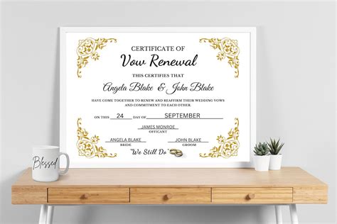 Editable Vow Renewal Certificate Elegant Printable Wedding Renewal