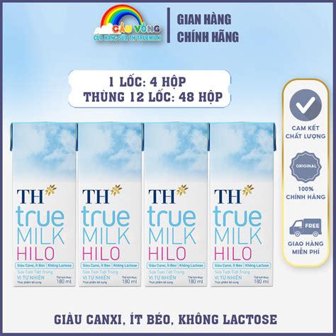Thùng 48 Hộp Sữa Tươi Tiệt Trùng Vị Tự Nhiên Th True Milk Hilo 180 Ml
