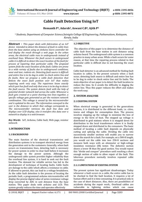irjet cable fault detection using iot pdf