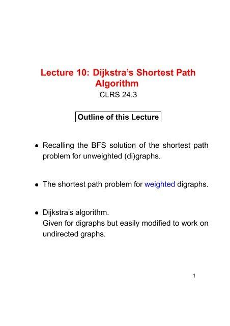 Lecture 10 Dijkstras Shortest Path Algorithm