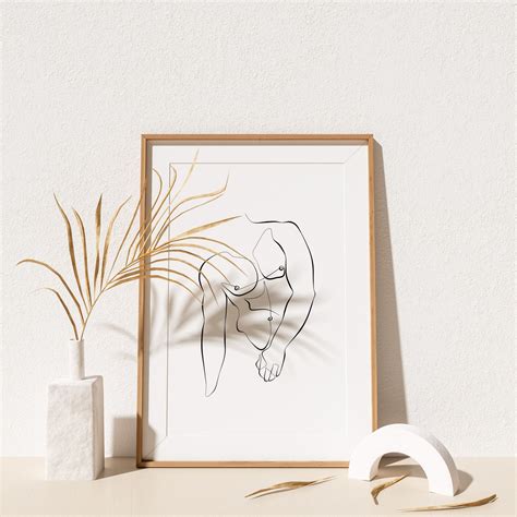 One Line Art Man Male Body Outline Sketch Abstract Nude Etsy