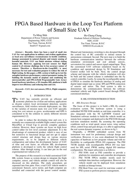 Pdf Fpga Based Hardware In The Loop Test Platform Of Small Size Uav