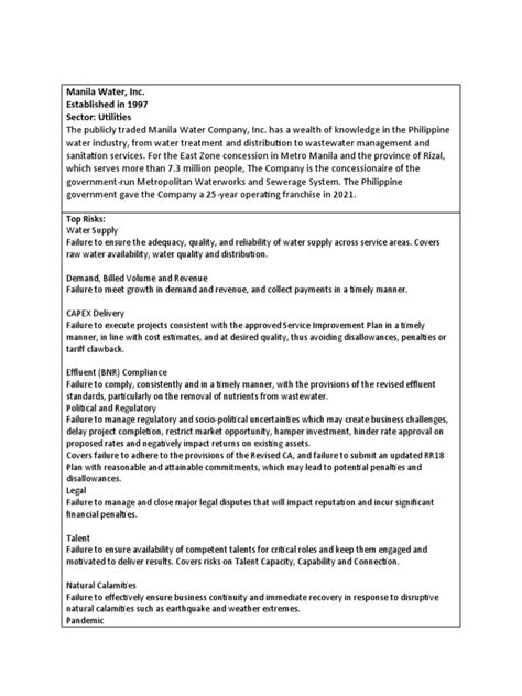 Manila Water Case Study Pdf Risk Management Emergency Management