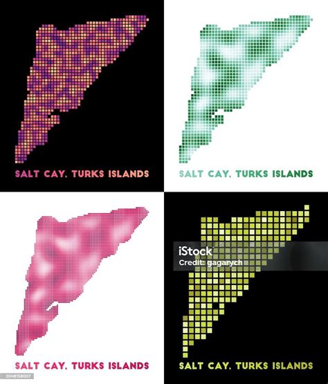 Salt Cay Turks Islands 지도 Salt Cay Turks Islands의 지도 모음 디자인을 위해 직사각형으로 채워진 섬의 테두리 벡터 일러스트 레이
