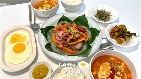 신혼 Vlog 오늘은 뭐먹지 고민된다면 봐야하는 신혼밥상 ️ 야외결혼식 베이글 샌드위치냉메밀소바훈제오리볶음순두부찌개 Youtube