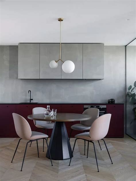 Сочетание серого и бордового в интерьере кухни | Open plan apartment ...