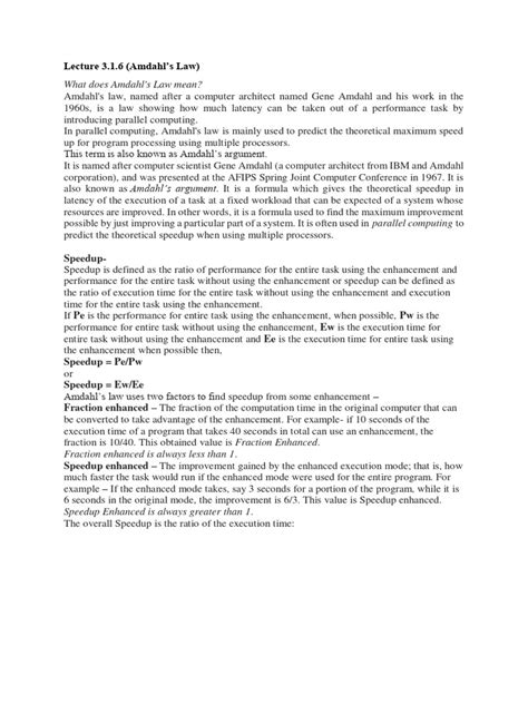 Amdahls Law 316 Pdf Computer Architecture Computing