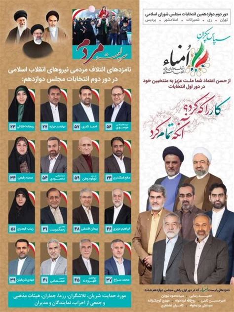لیست ائتلاف امناء برای دور دوم انتخابات مجلس در تهران ایسنا