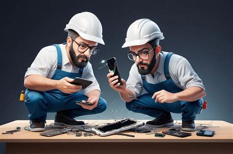 Premium Photo Cartoon Technicians Helping Broken Smartphone For Design