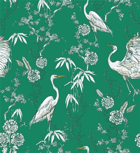 پرندگان جرثقیل Chinoiserie در درختان گلدار کاغذ دیواری عجیب و غریب طرح