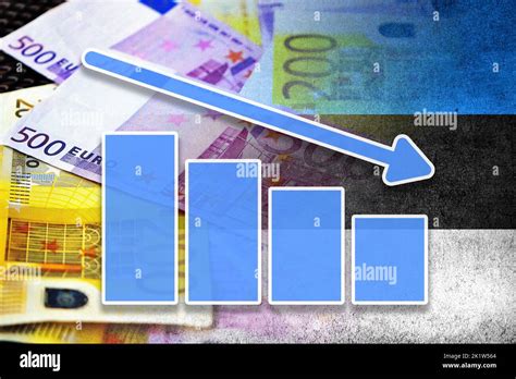 Economy Graph Downward Arrow Euro Cash Banknotes And Estonia Flag