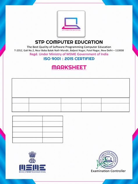 Advance Excel Marksheet Pdf