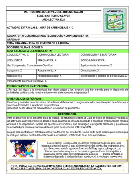 Taller 3 Guía Integrada Tecnología Y Emprendimiento Grado 6° Pdf