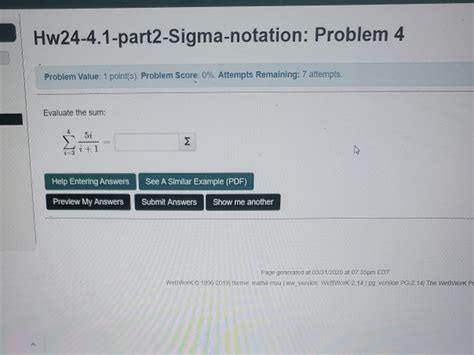 Solved Hw24 41 Part2 Sigma Notation Problem 4 Problem