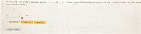 Solved The Measure Of An Angle In Standard Position Is