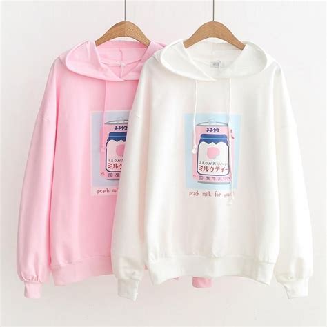 Peach Milk Hoodie Otakupicks Kawaii Hoodie Hoodies Kawaii Hoodies