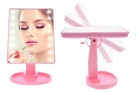 Дзеркало для макіяжу Large Led Mirror настільне з Led підсвіткою 16 світлодіода рожеве Id