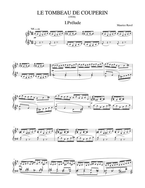 Le Tombeau De Couperin Piano Mravel M68 Sheet Music For Piano