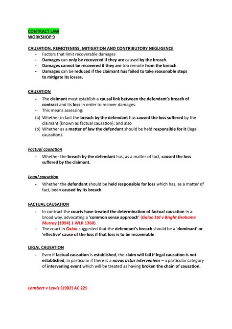 Causation Remoteness Mitigation And Contributory Negligence