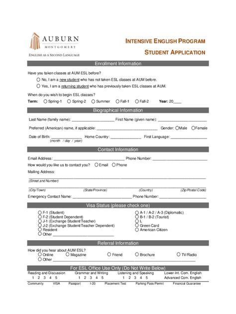 Fillable Online INTENSIVE ENGLISH PROGRAM STUDENT APPLICATION Fax Email Print PdfFiller