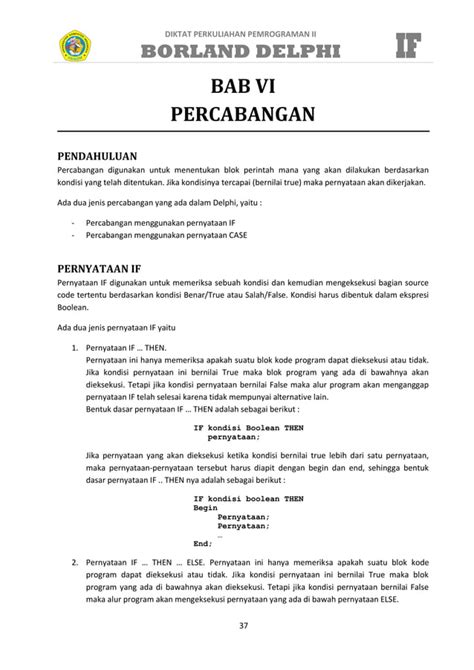 dasar dasar pemograman delphi pdf