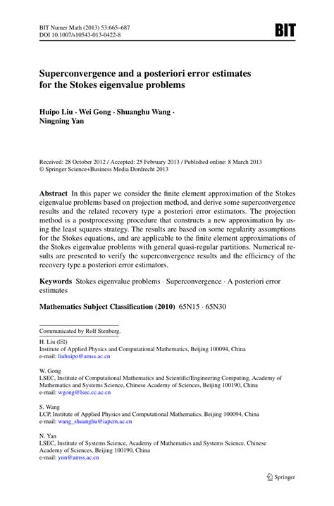Pdf Superconvergence And A Posteriori Error Estimates For The Stokes Eigenvalue Problems